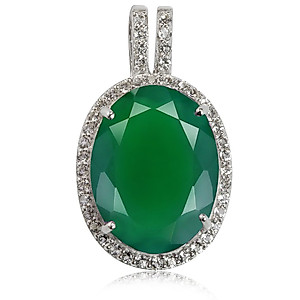 Silvershake Huge 7.78ct. Natural Emerald Green Agate and White Topaz Gold Plated 925 Sterling Silver Pendant