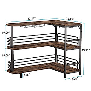 LITTLE TREE 3 Tier L-Shaped Home Bar Unit, Rustic Brown