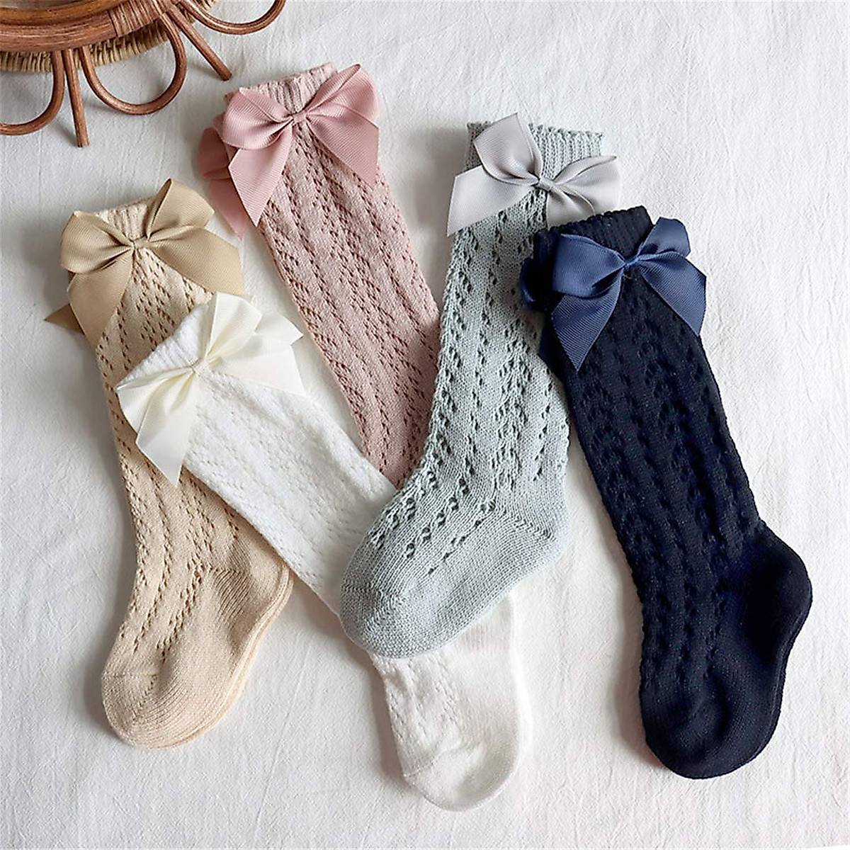 AYIYO Baby Girl Knee-High Socks Toddlers Bow Stockings Newborn Infant Princess Frilly Socks (Pink, 0-12 Months)