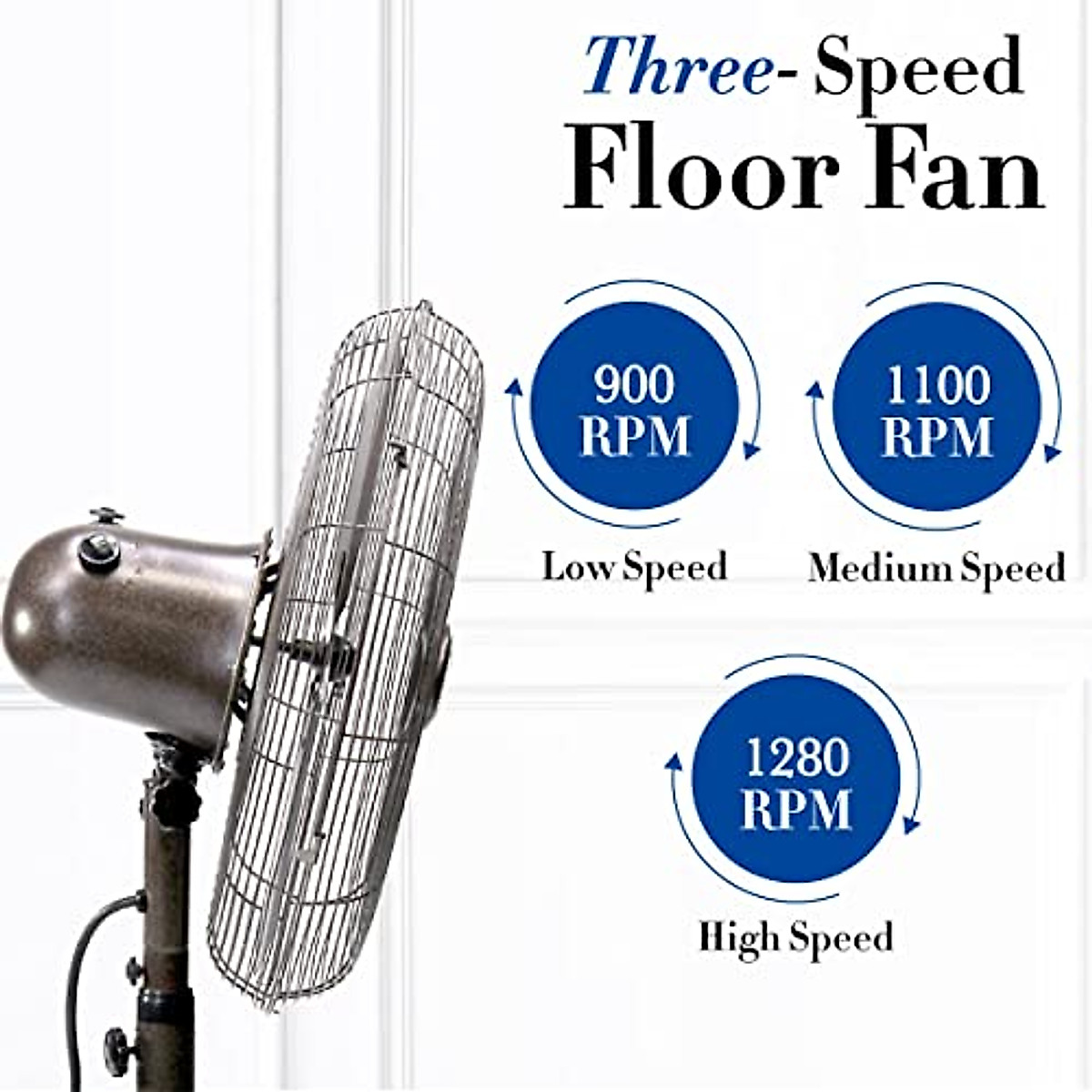 Designer Aire Oscillating Indoor/Outdoor Standing Floor Fan for Cooling Your Area Fast - 3-Speeds, Adjustable 40-51 Inches in Height, Fits Your Home Decor
