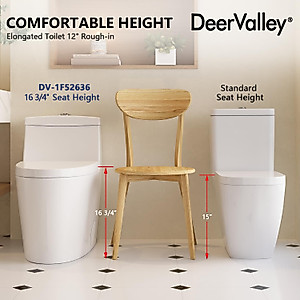 DeerValley Elongated One-Piece Toilet, Dual Flushing Toilet with 17" ADA Comfortable Chair Seat, 0.8/1.28 GPF High-Efficiency Modern Toilet, White Toilet Bowl For 12" Rough-In