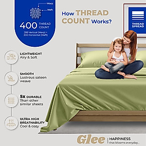 THREAD SPREAD Cotton Full Size Sheet Sets - 400 Thread Count 4 PC 100% Cotton Bed Sheets, 16” Deep Pocket Full Size Sheets Cotton, Soft, Sateen Cooling Full Sheet Set, Luxury Hotel Sheets (Sage Green)