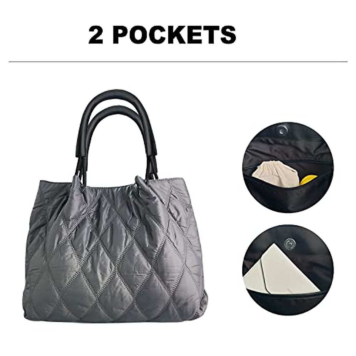 Lightweight (Grey) Tote bag for Women, Fits anywhere Soft Quilted Padding Bag