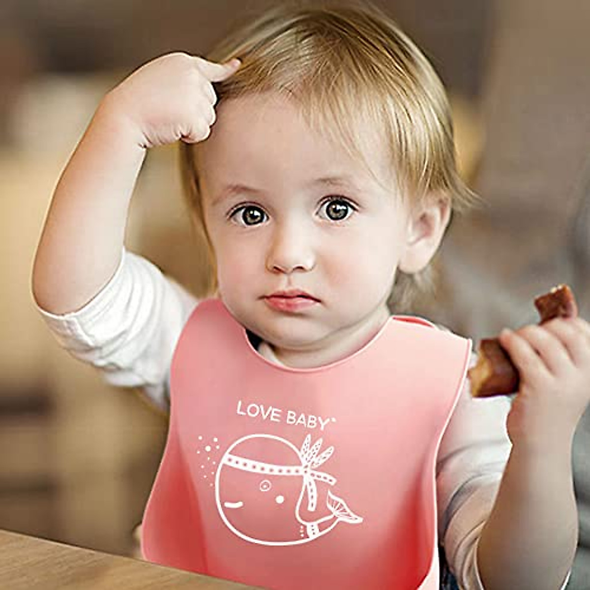 Eimmabey Silicone Bibs for Babies and Toddlers 2 Sets Feeding Bibs for Boy and Girl, Adjustable Soft Waterproof Bibs with Food Catcher Dinosaur