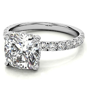 10K Solid White Gold Handmade Engagement Ring, 2 CT Cushion Cut Moissanite Diamond Solitaire Bridal/Wedding Rings for Women/Her, Minimalist Ring Anniversary Ring For Gifts (7)