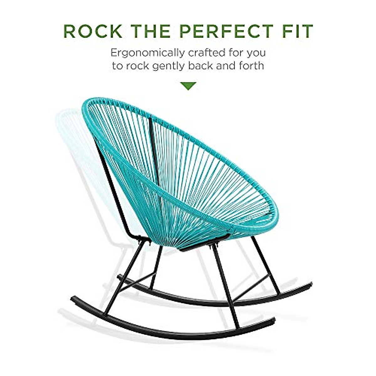 Best Choice Products 3-Piece Outdoor Acapulco All-Weather Woven Rope Patio Conversation Bistro Set w/Glass Top Table and 2 Rocking Chairs - Blue