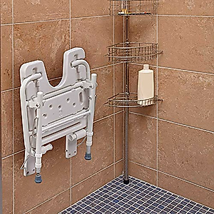 HealthSmart Wall Mount Fold Away Bath Chair Shower Seat Bench with Adjustable Legs, FSA and HSA Eligible, Seat 16 x 16 Inches, White