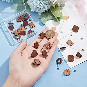 arricraft 24 Pcs 6 Styles Wood Stud Earrings Posts with Loop, Natural Wooden Square/Flower/Rectangle/Arch Stud Earring Findings with 30Pcs Ear Nuts for Earring Jewelry Making