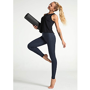 Dragon Fit High Waist Yoga Leggings with 3 Pockets,Tummy Control Workout Running 4 Way Stretch Yoga Pants (Medium, Ink Blue)