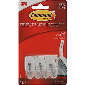 Command Small Wire Toggle Hooks, Damage Free Hanging Wall Hooks with Adhesive Strips, No Tools Wall Hooks for Hanging Organizational Items in Living Spaces, 3 White Hooks and 4 Command Strips