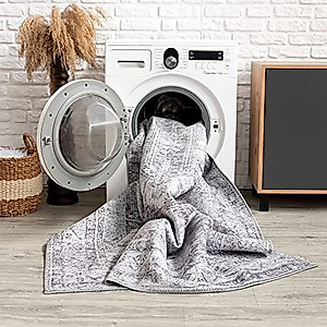 Bloom Rugs Caria Washable Non-Slip 4x6 Rug - Beige Brown/Teal Area Rug for Living Room, Bedroom, Dining Room and Kitchen - Exact Size: 4' x 6'