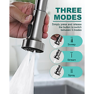 Pull Down Faucet Head Replacement: 3-Function Kitchen Faucet Sprayer Head Replacement with 9 Adapters - Brushed Nickel Sink Faucet Head Compatible with Moen, Delta, American Standard Faucets