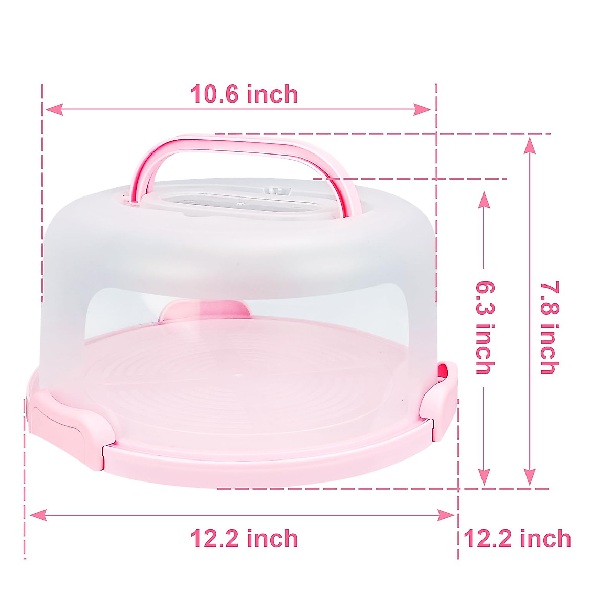 RTUDOPUYT Cake Carrier with Lid and Handle, Fit 10’’ Cake Stand with Lid, Cake Transport Container, Cake Containers with Lids, Pink, 3 Secure Side Closures