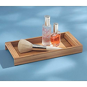 iDesign Formbu Bamboo Vanity Storage Tank Top Tray Organizer for Makeup Brushes, Tissues, Candles, Soap, Hand Towels, Toilet Paper Storage, 5.1" x 11.1" x 1.2", Natural Wood