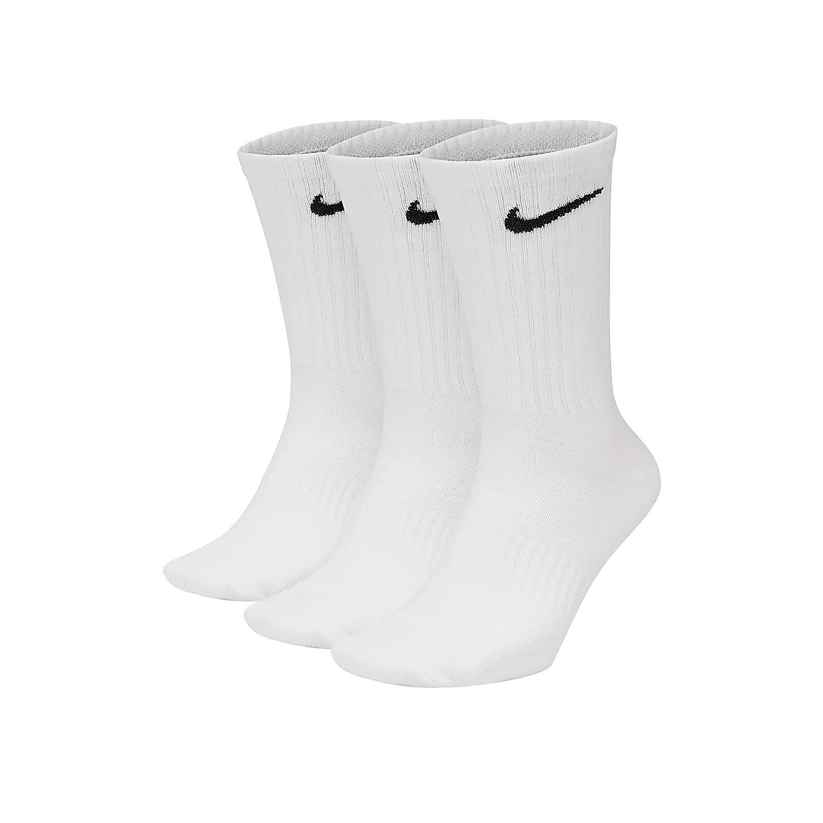 Nike Unisex Everyday Lightweight Crew Training Socks (3 Pair) (White/Black, L)