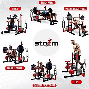 STOZM Combo Barbell Rack & Adjustable Weight Bench (Red)