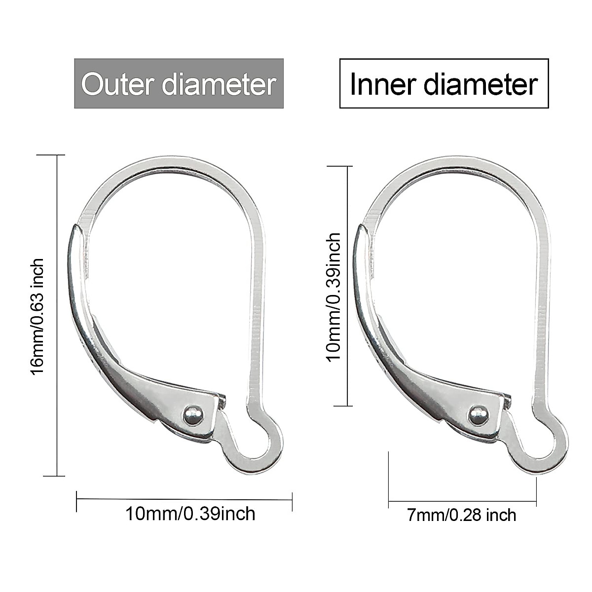 TOAOB 16pcs 925 Sterling Silver Leverback Earring Hooks Hypoallergenic Interchangeable Dangle Ear Wire 10x16mm Leverback Earring Findings for Jewelry Making