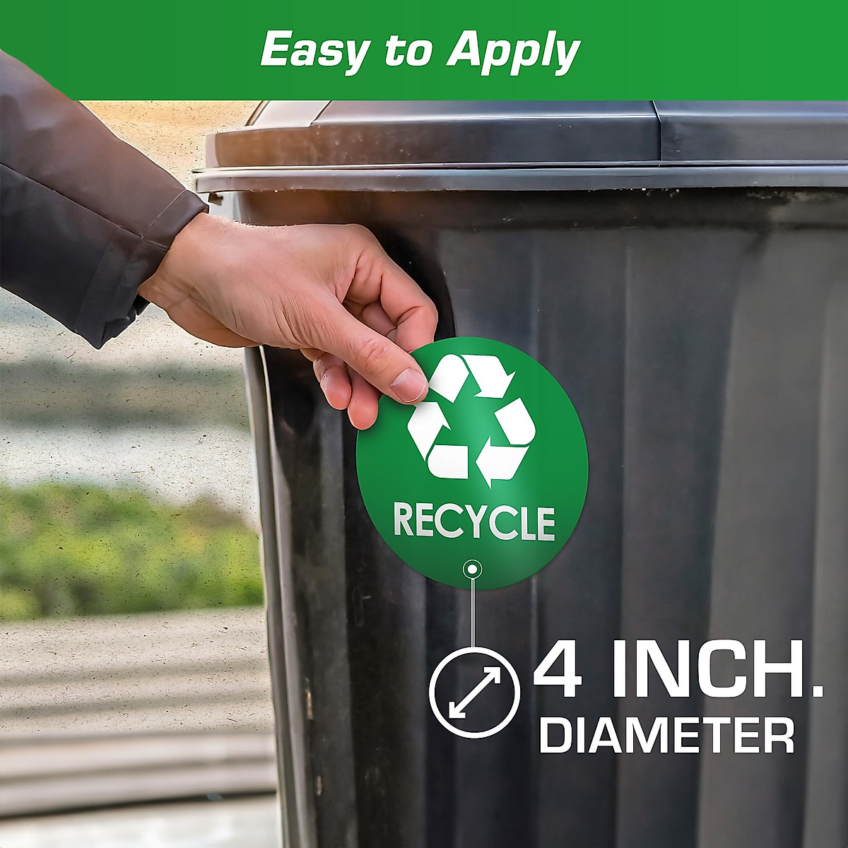 Pixelverse Design Recycle Trash Bin Logo Sticker - 4" x 4" - Organize & Coordinate Garbage Waste from Recycling - Great for Metal Aluminum Steel or Plastic Trash Cans - Indoor & Outdoor (10 Pack)