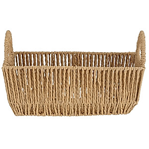 Simplify Small Shelf Storage Basket | Dimensions: 11.4"x 6.5"x4.5" | 2 Carry Handles | Vertical Weave Design | Paper Rope Material | Great for Living Spaces | Great For Storage and Display
