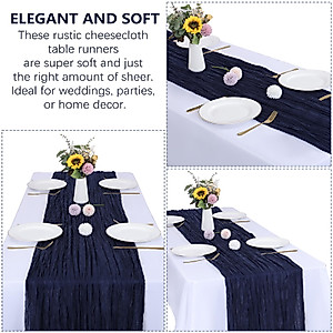 RestfulGlow 6 Pack Navy Blue Cheesecloth Table Runner 10FT Boho Gauze Fabric Table Runner 35 x 120 Inch Rustic Sheer Runner for Wedding Birthday Baby Shower Party Boho Table Decoration（Navy Blue）