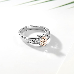 Gem Stone King 0.65 Ct Oval Peach Morganite 925 Sterling Silver Women's Ring (Size 5)