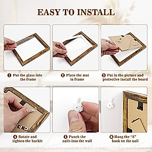 EOMEOH Picture Frames Set of 10, Wood Picture Frame with Mat and HD Glass Including 4×6 5×7 8×10 Inch Photo Frames for Wall or Tabletop (Brown)