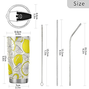 HXshaoye Sketch lemon yellow summer Stainless Steel reusable coffee cups with lids with Straw Leak Resistant Flip leak proof coffee travel mug for café cute cup 20 oz vaso para cafe 20oz