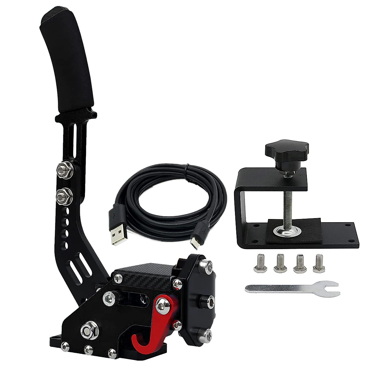 Obokidly Upgrade 2-IN-1 USB Handbrake Support G29 Compatible With PS4/PS5 + PC For Simracing Game Sim Rig With Clamp (Support G29 For PS5 With Clamp, Black)
