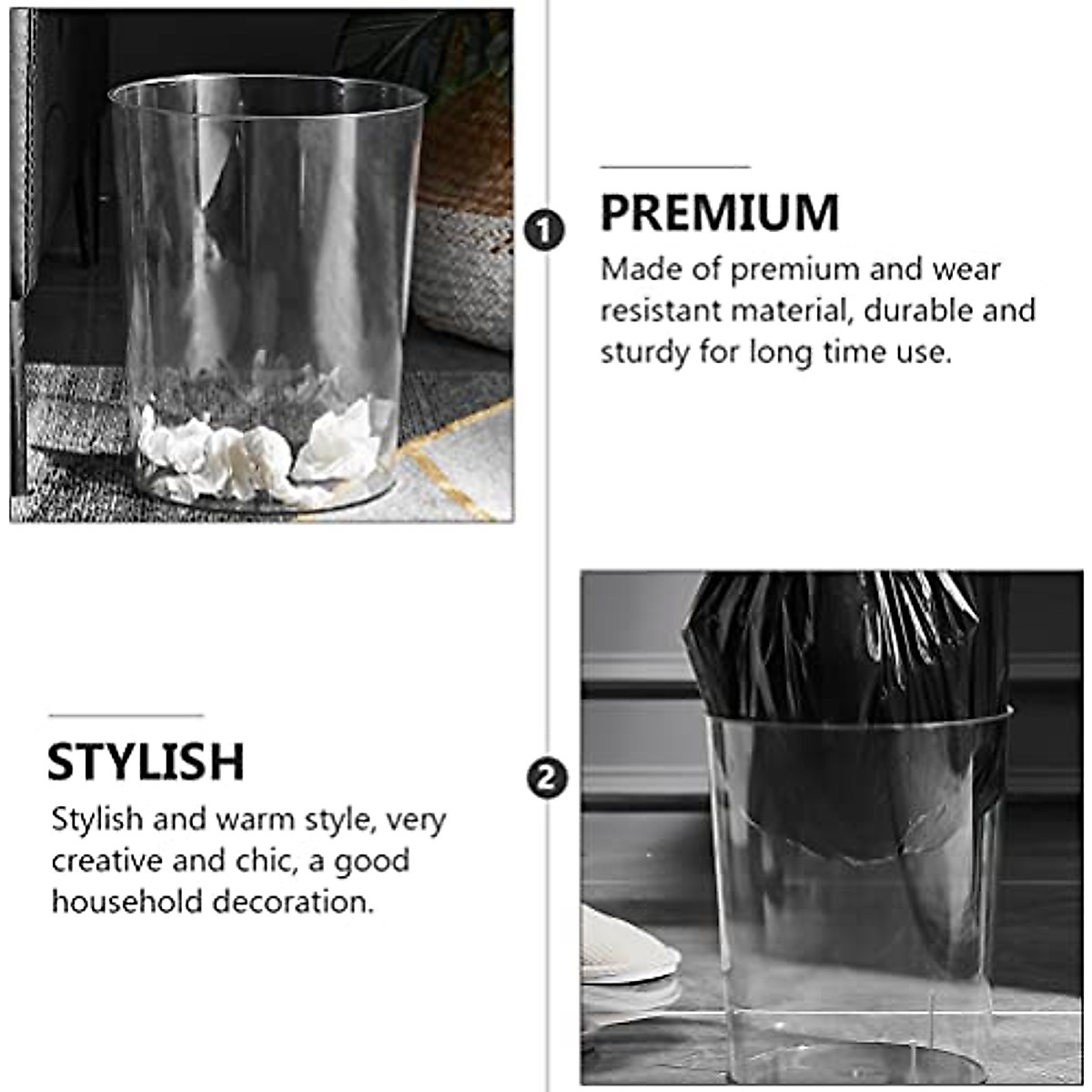 DOITOOL Round Plastic Small Trash Can Plastic Wastebasket Clear Garbage Container Bin for Bathroom Kitchen Home and Office