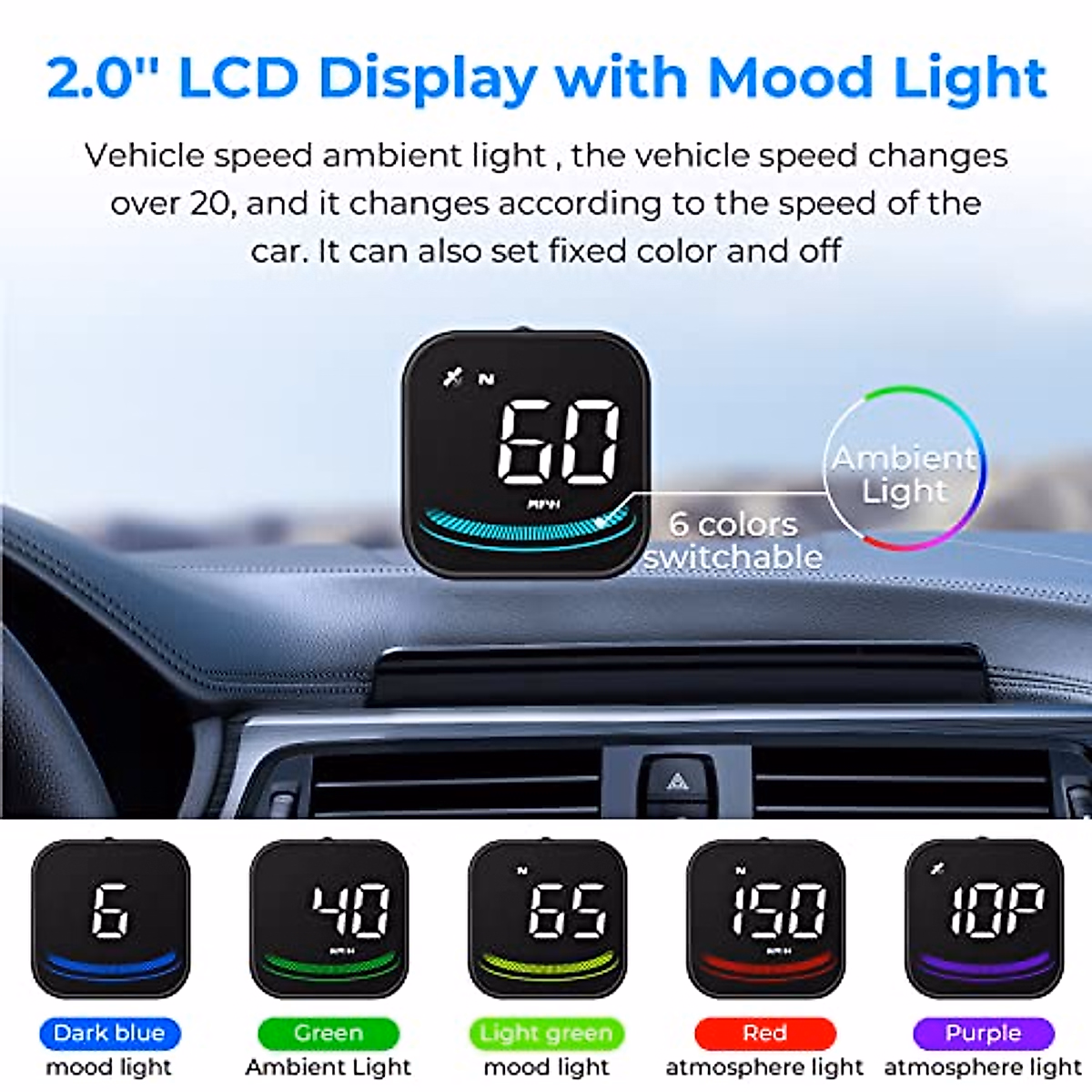 Autopmall Auto Car HUD Heads Up Display KMH & MPH GPS Digital Speedometer with OverSpeed Alarm,Fatigue Driving Warning,Compass Driving Direction,USB Plug & Play for All Vehicle(G4)