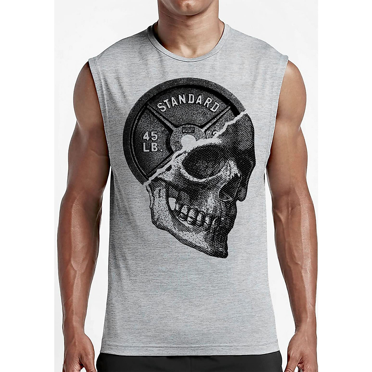 Gymish Lifestyle Graphic Gym Muscle Tank Tops for Men – Funny Sleeveless Workout Lifting Shirts (Large, 051. Skull Plate Grey)