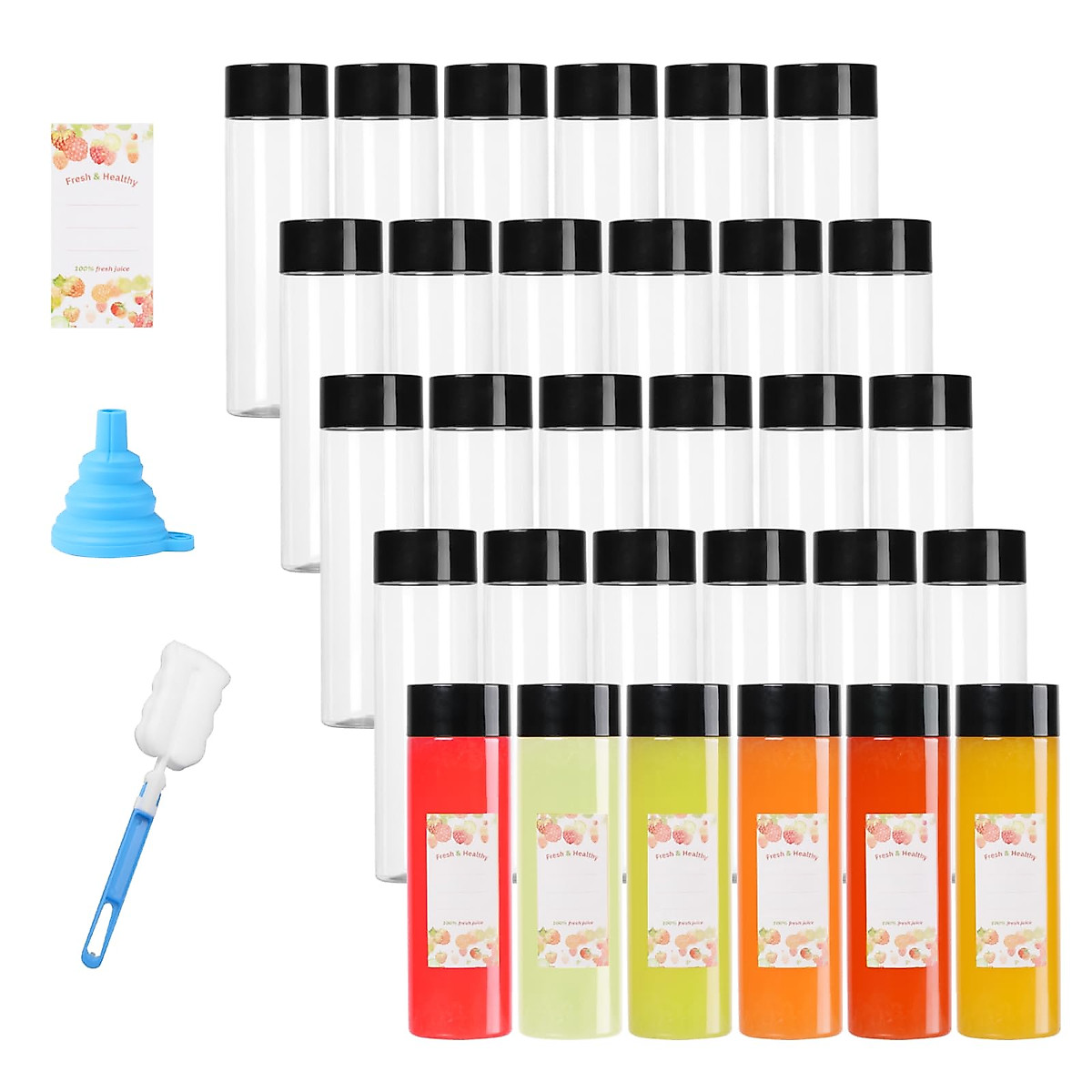 Naivees 30 Pcs 12 Oz Juice Bottles with Black Lids Empty Plastic Round Bottle Reusable Round Containers with Caps Suitable for Water Juice Tea Milk and Other Beverages