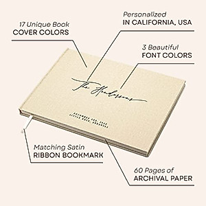 MUUJEE Personalized Guestbook in Cream - Premium Custom Modern Guest Book for Wedding Reception, Birthday Party or Events w/Bookmark Blank Pages for Signing 11.5 x 8.5 inches