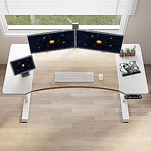Dual Motor Electric Standing Desk, 63 x 30 Inches Height Adjustable Table with Splice Board, Ergonomic Sit Stand Computer Desk with White Frame/Oak+ White Top