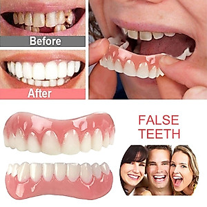 XuRX Veneers Teeth Natural Tone ​Temporary Dentures Teeth Top and Bottom Instant Teeth Men and Women Veneers Snap on Comfort Smile Silica Gel Dentures for Bad Teeth, 5 Pairs