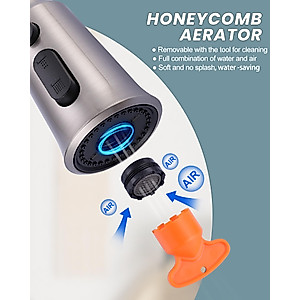 WOWOW Kitchen Faucet Head Replacement, 3 Function Pull Down Faucet Sprayer Head with 9 Adapters, Brushed Nickel Kitchen Sprayer Nozzle Compatible with Moen, Delta, Kohler Faucets