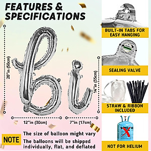 Silver Happy Birthday Balloons Banner | Script / Cursive Gold Letter Balloon Sign For Birthday Party Decor / Decoration | Foil Mylar Happy Birthday Banner (Silver)