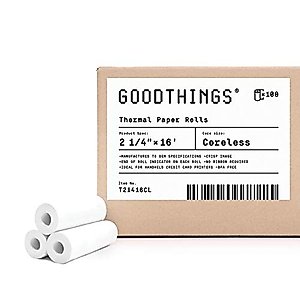 2 1/4" (57mm) x 16' Thermal Paper Roll Coreless, 100 Rolls, BPA Free, 48 GSM For Poynt & Equinox Luxe 6200M