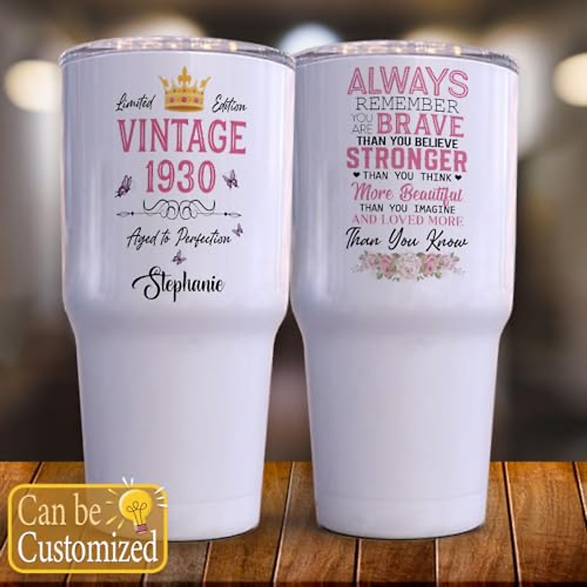 Vintage 1930 Bday Gift For Female, Perfection Aged Cheers To 95 Years, 95th Bday Edition Limited Vacuum Insulated Stainless Steel Tumbler 30oz Customizable Name