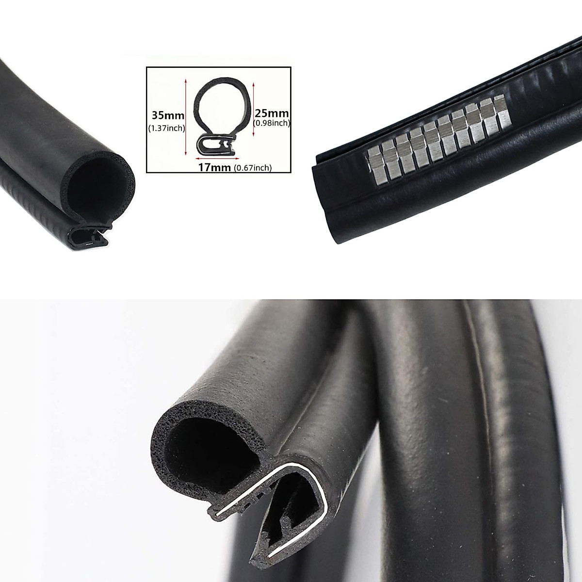 Rubber U Channel Bulb Trim Seal,Garage Door Seals Bottom Rubber, Automotive Weather Stripping 1.37inchx0.67inch Fits Range 3/64" to 3/8" Edge for Car Bus Camper Boat RV Truck Doors (16 Feet)