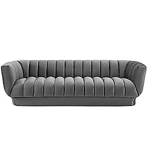 Modway Sofa Entertain Vertical Channel Tufted Performance Velvet Couch in Gray