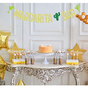 Gold Glitter Margarita Bar Banner, Margaritas Bunting Garland for Cinco De Mayo Mexican Fiesta Themed Party Decorations, Cactus Fiesta Bridal Shower Baby Shower Party Decorations