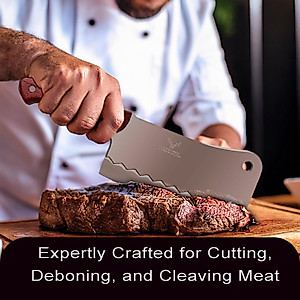 GOOHERA 8 Inch Ultra Sharp Meat Cleaver, Professional Butcher Knife with Stainless Steel and Wooden Handle for Versatile Kitchen and Restaurant Use