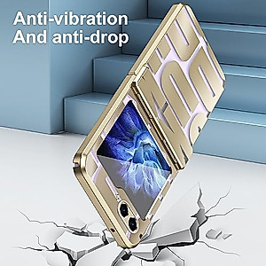 Cell Phone Case Ultra-Thin Lightweight Case Compatible with Samsung Galaxy Z Flip 5 with Hinge+Camera Lens Protector Shockproof Full Protective Rugged Cover (Electroplating) with Hard Protective Body