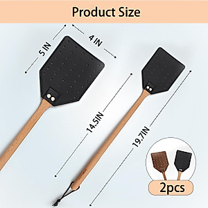 DEBETOOL 2 Pack Sturdy Leather Fly Swatter for Indoors - (19.7”)Long Handle Heavy Duty Wood Fly Swatter With Hanging Rope, Durable Fly Swatter for Outdoor Rustic Bug Swatter Flies,Mosquitoes And Bees