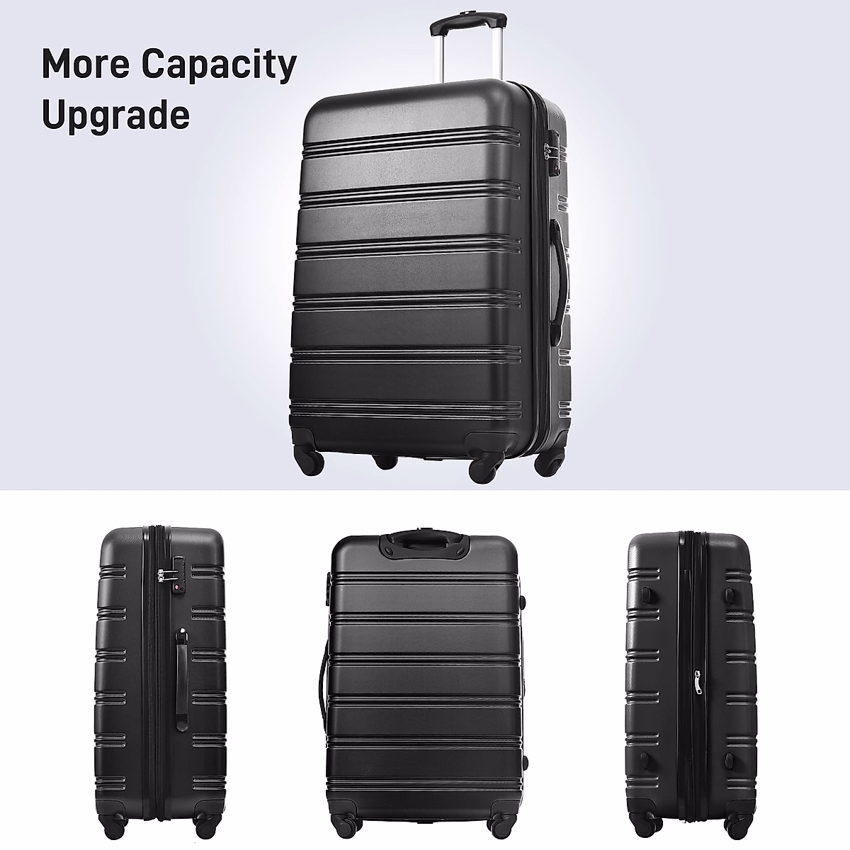Merax Luggage Sets of 3 Piece Carry on Suitcase Airline Approved,Hard Case Expandable Spinner Wheels (Black)