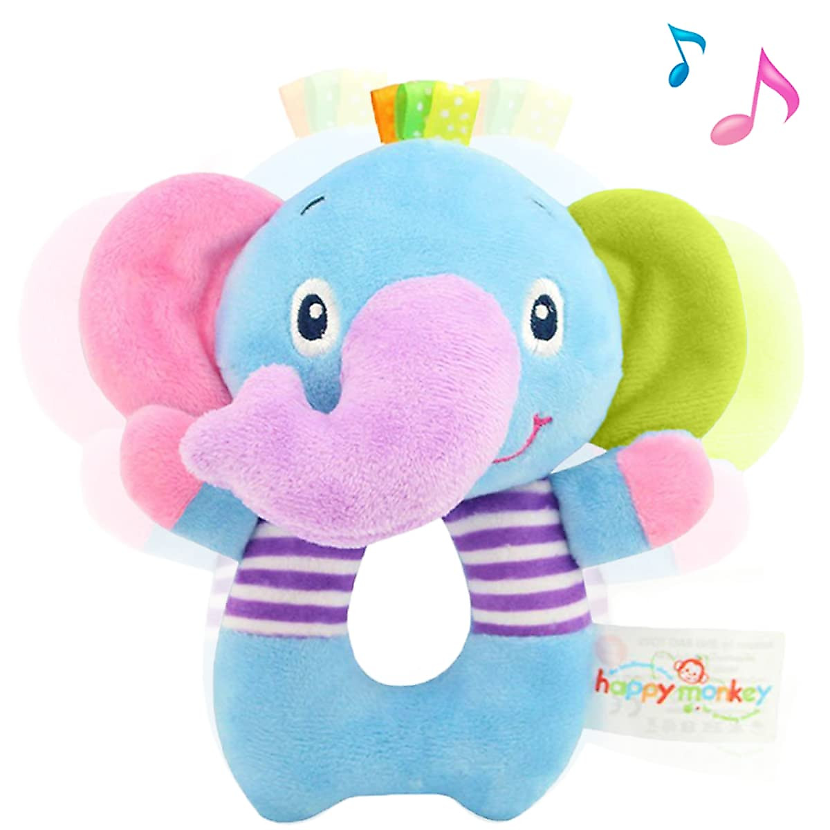 Plush Elephant Soft Rattles Toy for Over 0 Months Newborn Baby Shaker Toy Cartoon Stuffed Animal Ring Rattle