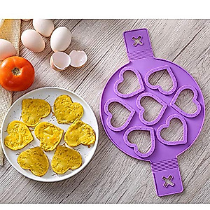 3 PCS Pancake Mould Ring Fried Egg Mould Reusable Silicone Nonstick Pancakes Muffin Mold,Heart/Star/Round Shape,Silicone Brush,Measuring Spoons,Saving Time