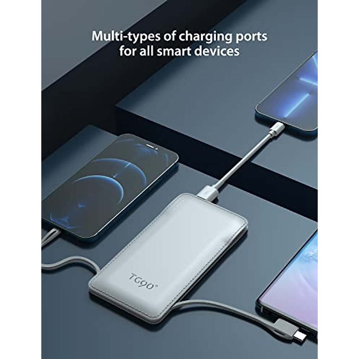 TG90° 2 Pack 10000mah and 4500mah Portable Battery Pack Charger with Built in Cable