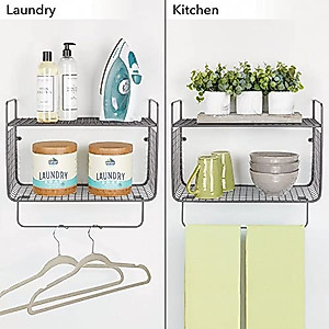 mDesign Steel Wall Mount Towel Rack Storage Organizer Shelf Holder with Towel Bar - for Bathroom, Laundry Room, Kitchen, Garage - Holds Hand Towels, Washcloth - Concerto Collection - Graphite Gray